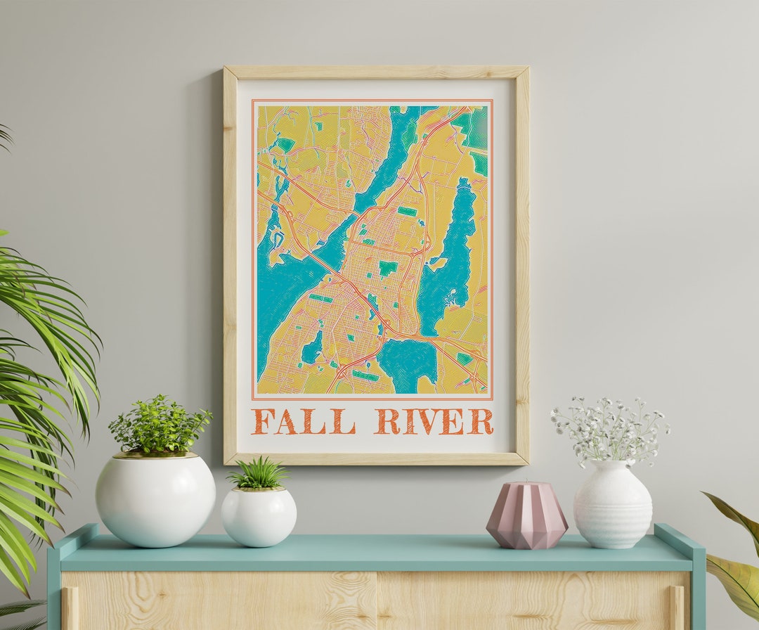 Watercolor Fall River Massachusetts Map Art Print, MA City Souvenir - Etsy