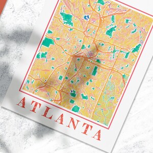 Watercolor Atlanta Map Poster of Atlanta Georgia Map of Atlanta Wall ...