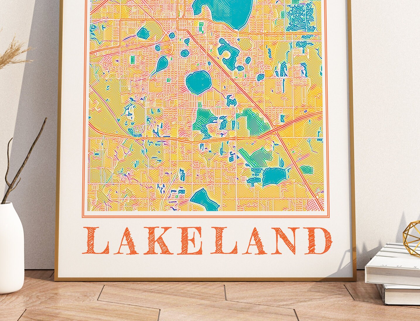 Watercolor Lakeland Florida Map Poster - Lakeland Wall Art Print, City ...