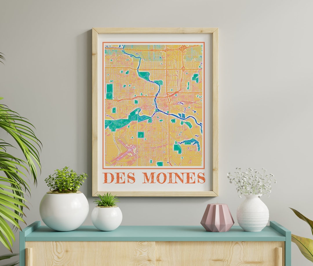 Watercolor Des Moines Map Print of Des Moines Iowa Painting Map of Des ...