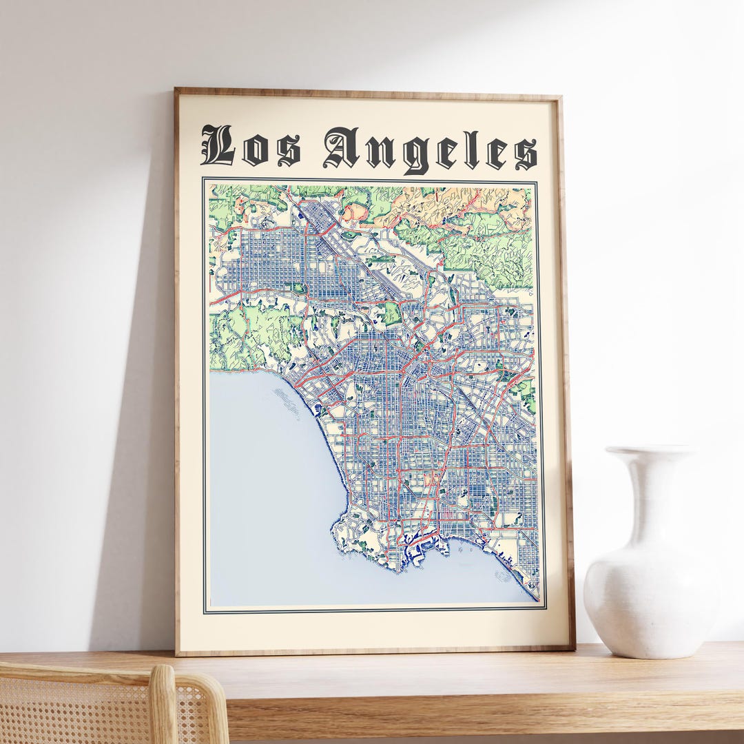 Los Angeles Map Print, Classic Map of Los Angeles, LA Map, Los Angeles ...