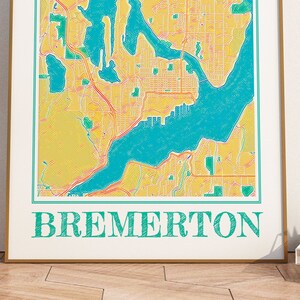 Watercolor Bremerton Map Poster of Bremerton Washington Map of ...