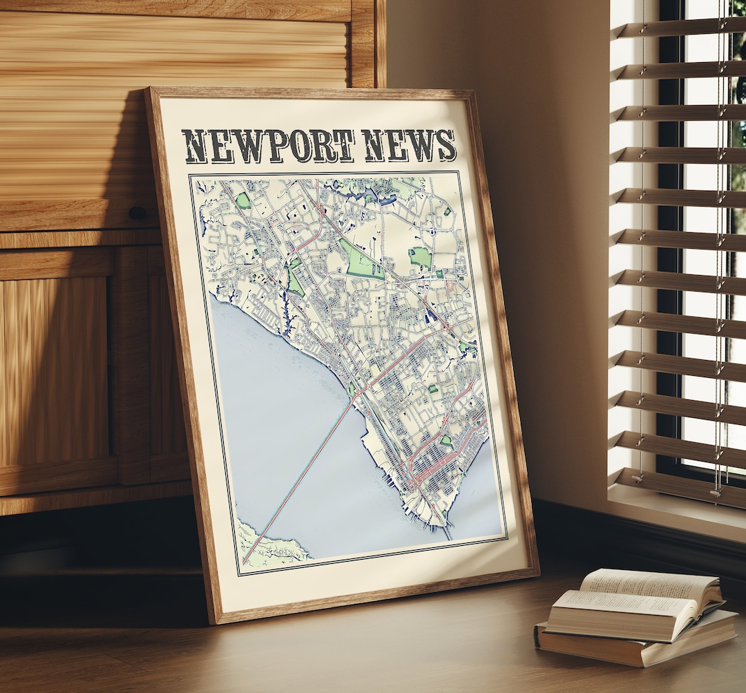 Newport News Map Art Print: Vintage Virginia Home Decor - Etsy