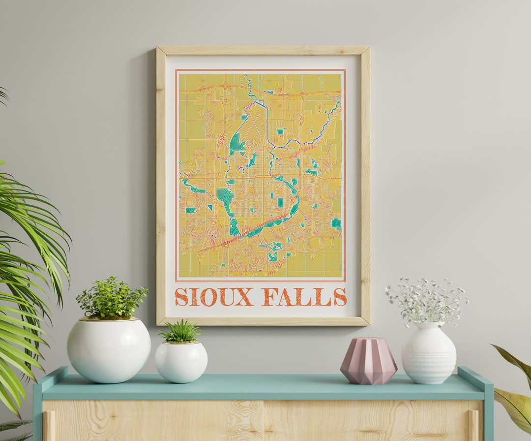 Watercolor Sioux Falls Map Poster of Sioux Falls South Dakota Map of ...