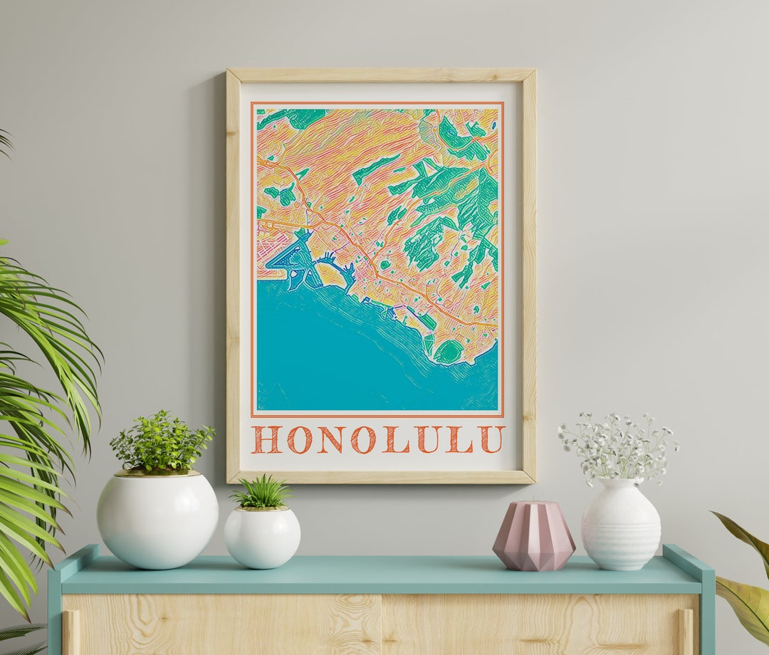 Watercolor Honolulu Map Print of Honolulu Hawaii Painting Map of ...