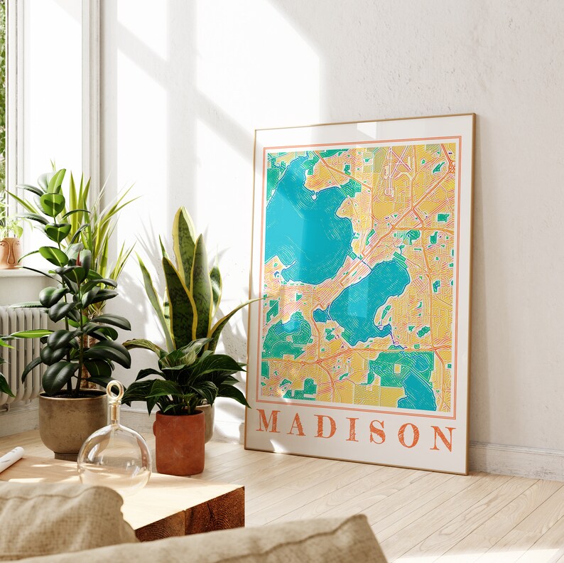 Watercolor Madison Map Poster of Madison Wisconsin Map of - Etsy