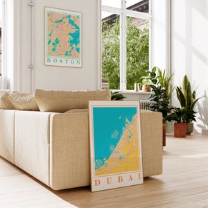 Watercolor Dubai Map Poster of Dubai UAE Map of Dubai Wall Art of ...