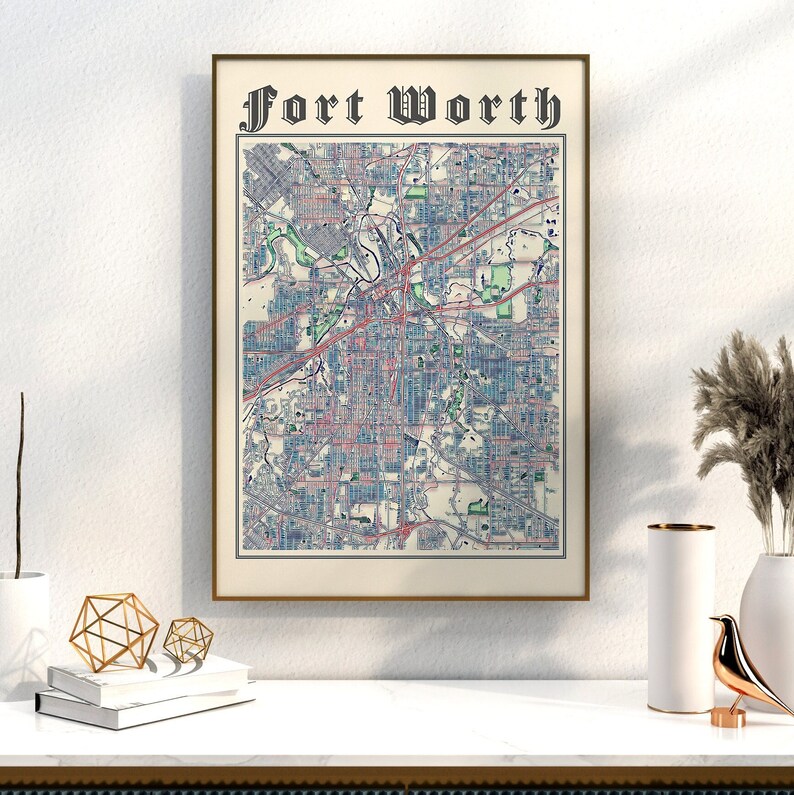 Fort Worth Map Print Classic Map of Fort Worth Fort Worth - Etsy