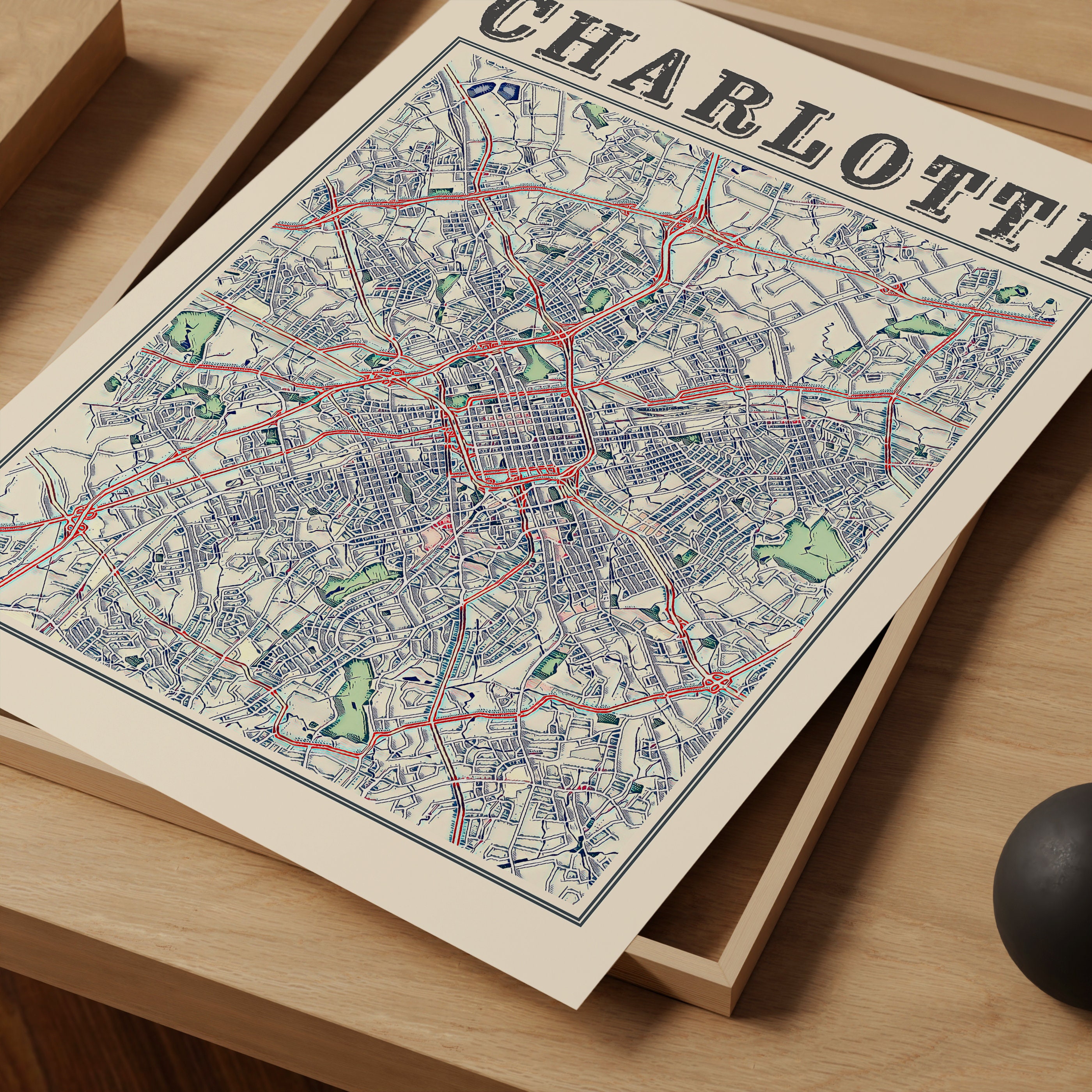 Antique Charlotte Map Poster of Charlotte North Carolina - Etsy