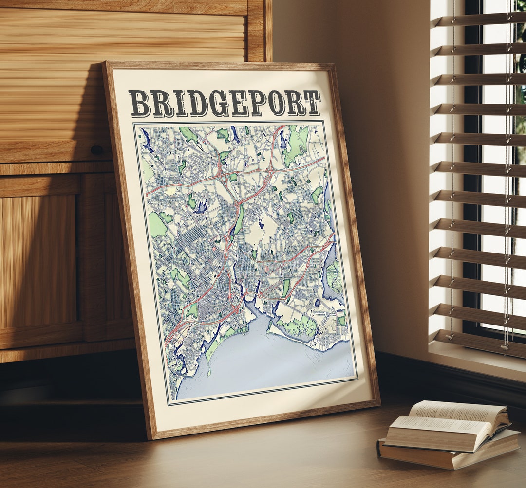 Antique Bridgeport Map Poster of Bridgeport Connecticut Vintage Home ...