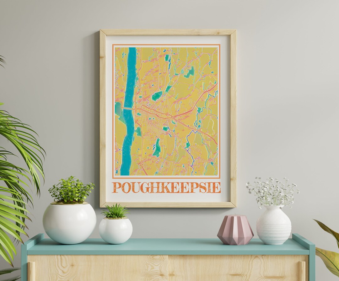 Watercolor Poughkeepsie Map Poster of Poughkeepsie New York Map of ...