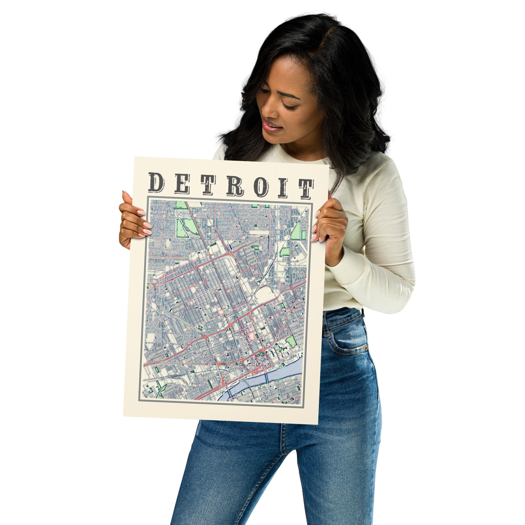 Antique Detroit Map Poster of Detroit Michigan Classic Map of - Etsy