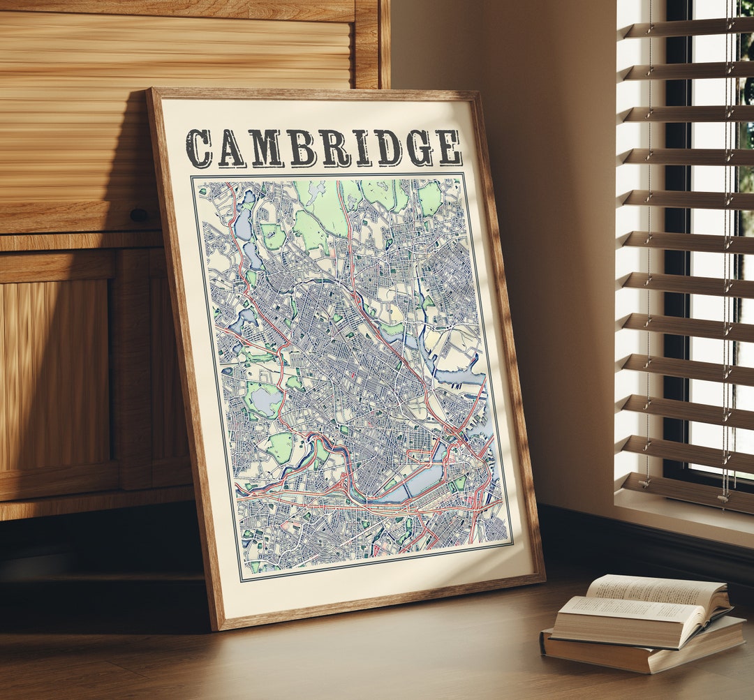 Antique Cambridge Massachusetts Map Poster of Cambridge Wall Art of ...