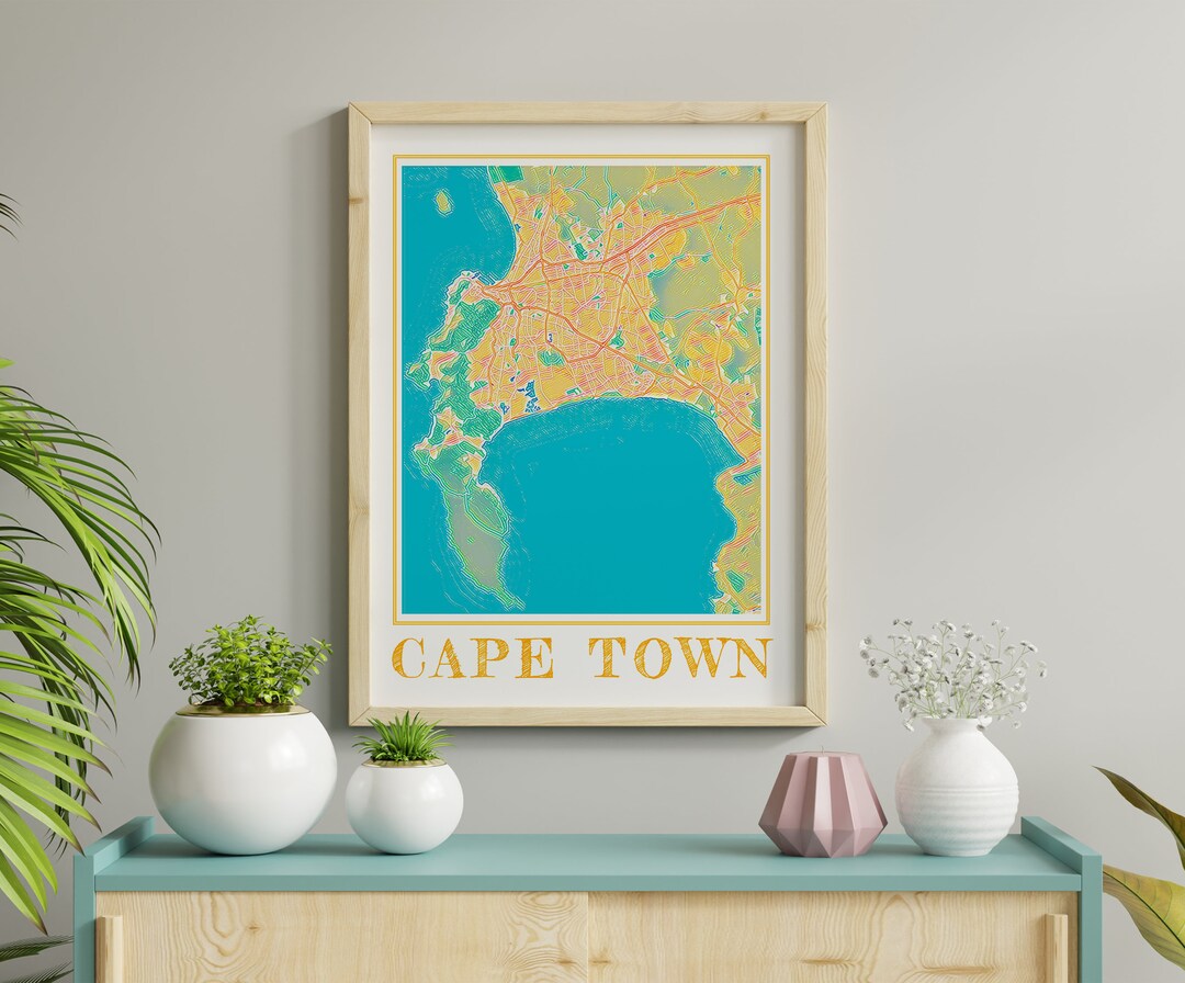 Watercolor Cape Town Map Poster of Cape Town South Africa Map of Cape ...