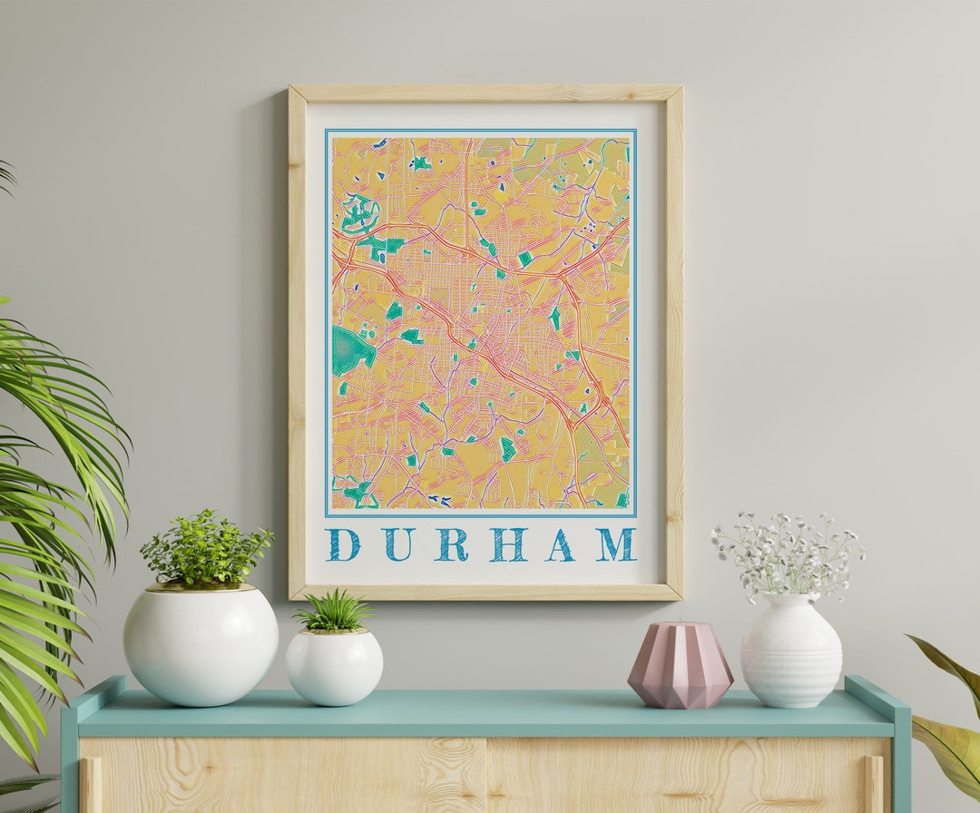 Watercolor Durham Map Print of Durham North Carolina Painting Map of ...