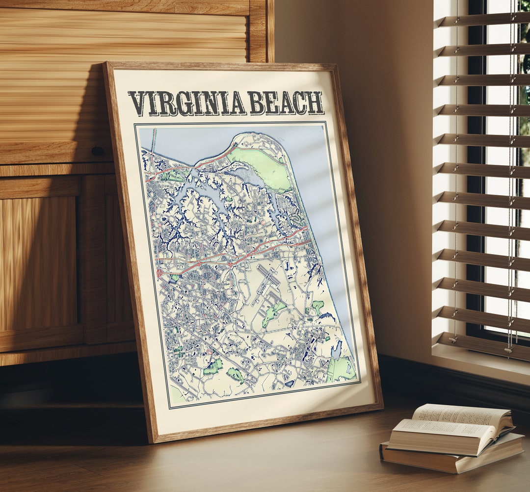 Antique Virginia Beach Map Poster of Virginia Beach Classic Map of ...
