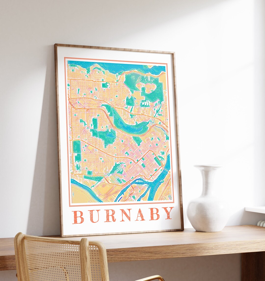Burnaby Map Poster Watercolor Painting Map of Burnaby Print of Burnaby ...