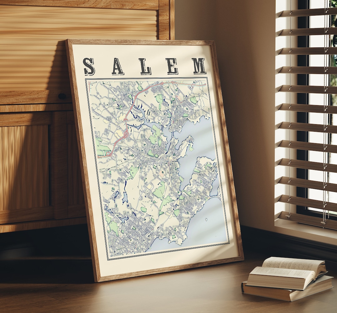 Antique Salem Massachusetts Map Poster of Salem Vintage Home Décor of ...