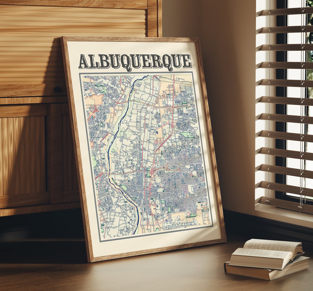 Antique Albuquerque Map Poster of Albuquerque New Mexico Classic Map of ...