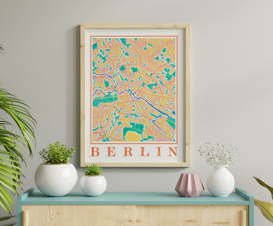Watercolor Berlin Map Poster of Germany Berlin Map of Deutschland Berlin Wall Art of Berlin Gift ...