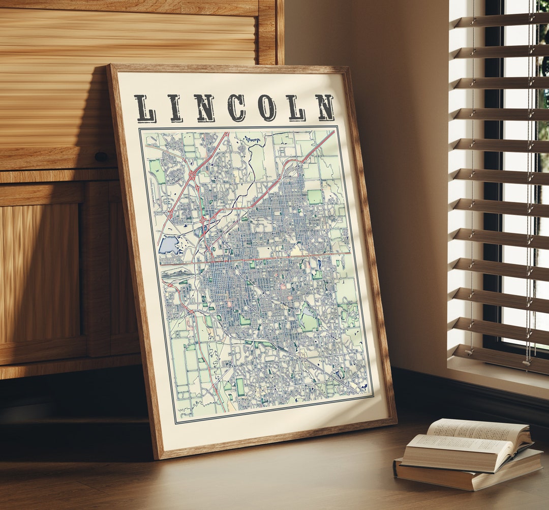 Antique Lincoln Map Poster of Lincoln Nebraska Classic Map of Lincoln ...