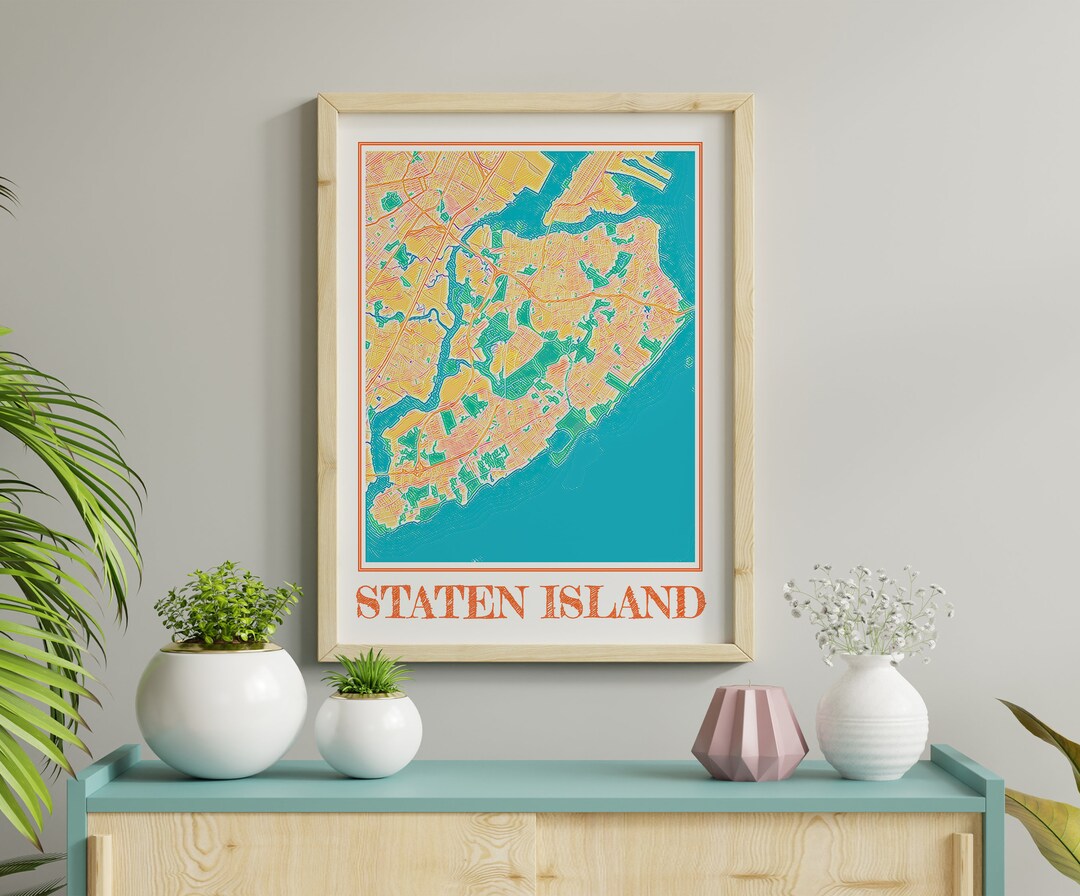 Watercolor Staten Island Map Poster of Staten Island New York Map of ...