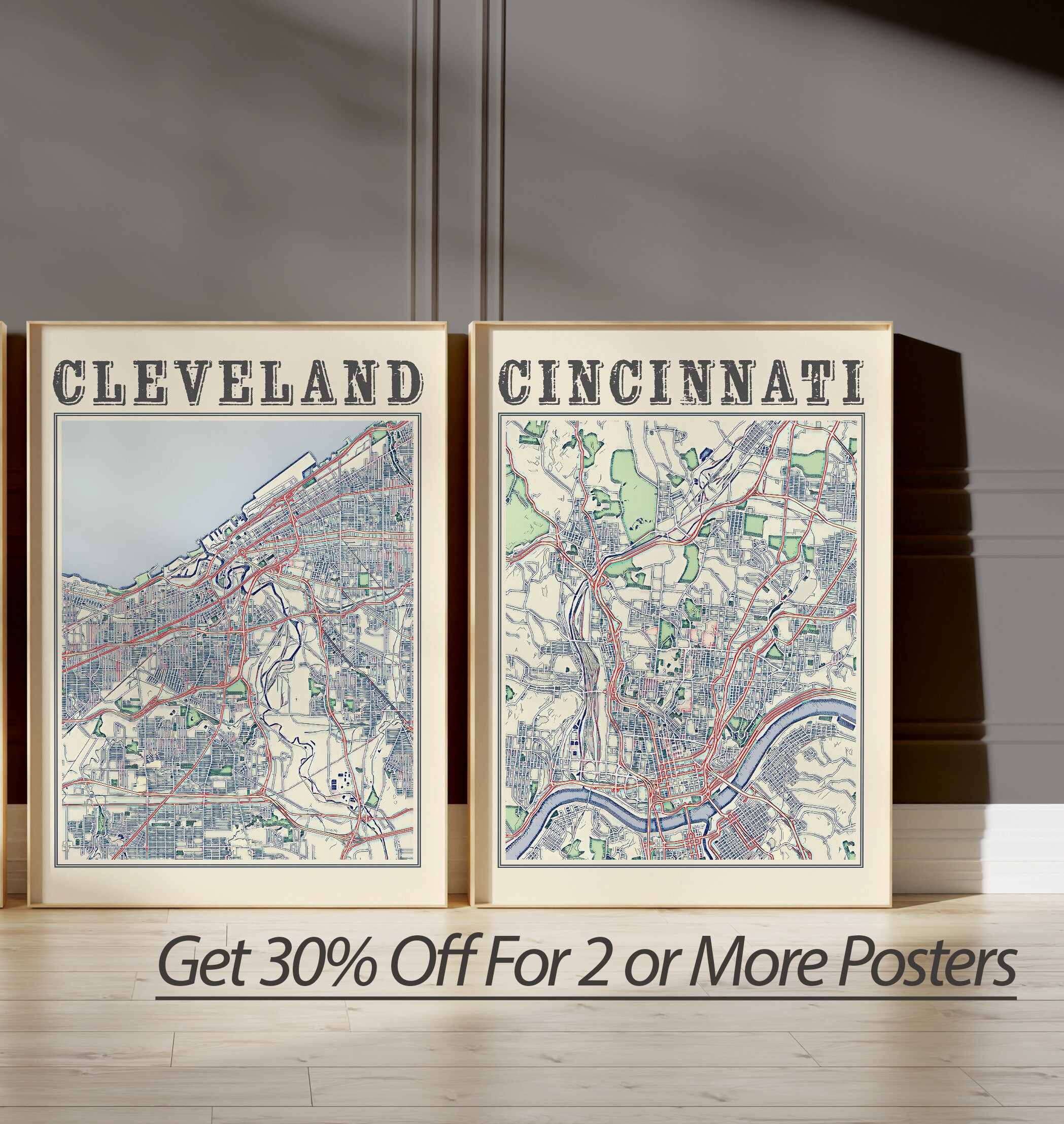 Antique Cleveland Map Poster of Cleveland Ohio Classic Map of - Etsy