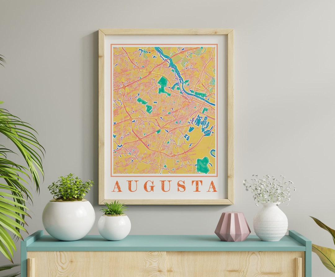 Watercolor Augusta Map Poster of Augusta Wall Art of Georgia Map of ...