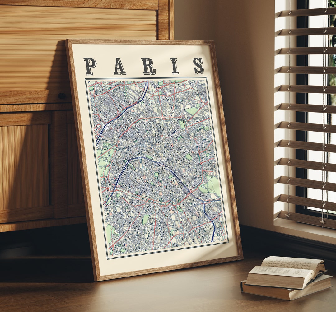 Antique Paris Map Poster of Paris France Classic Map of Paris Print of ...