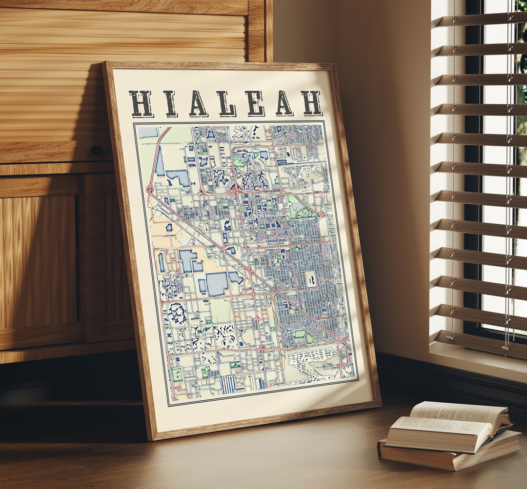 Antique Hialeah Map Poster of Hialeah Florida Wall Art of Hialeah FL ...