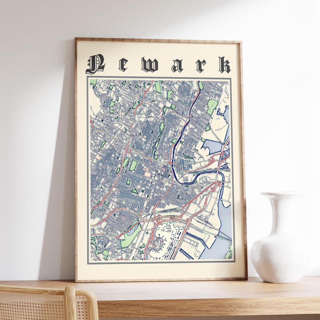 Vintage Newark Map Poster of Newark New Jersey Print of Newark NJ Map ...