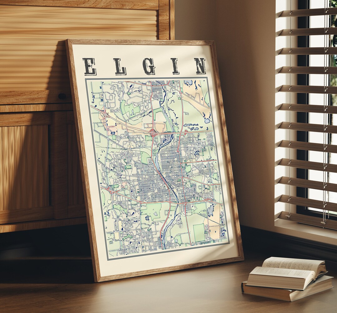 Antique Elgin Illinois Map Poster of Elgin Wall Art of Elgin IL Print ...