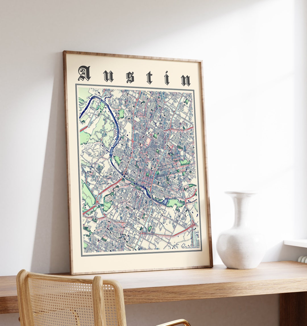 Austin Map Print, Classic Map of Austin, Austin Texas Print, Austin ...