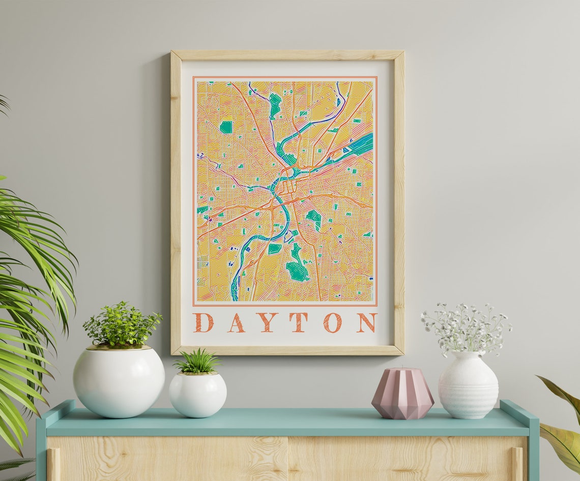 Watercolor Dayton Map Poster of Dayton Wall Art of Ohio Map of Dayton ...