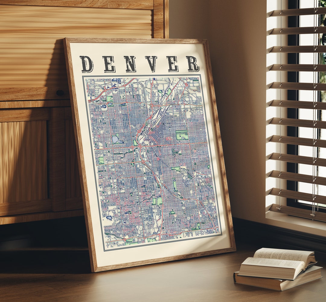 Antique Denver Map Poster of Denver Colorado Classic Map of Denver ...
