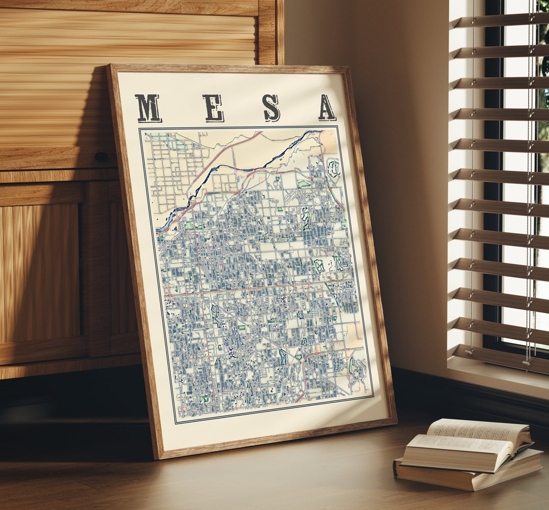 Antique Mesa Map Poster of Mesa Arizona Wall Art of Mesa AZ Print of ...