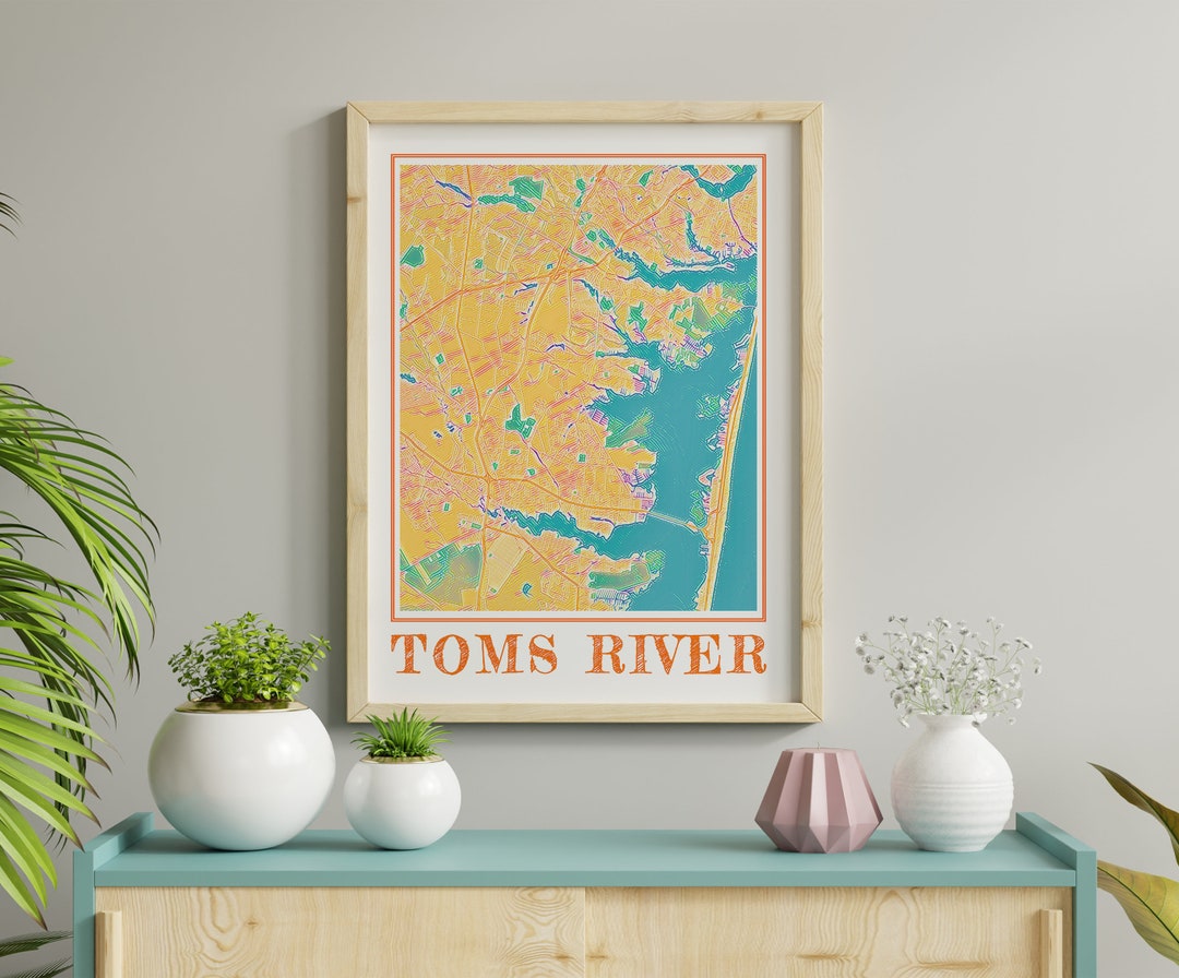 Watercolor Toms River NJ Map Poster of Toms River New Jersey Map of ...