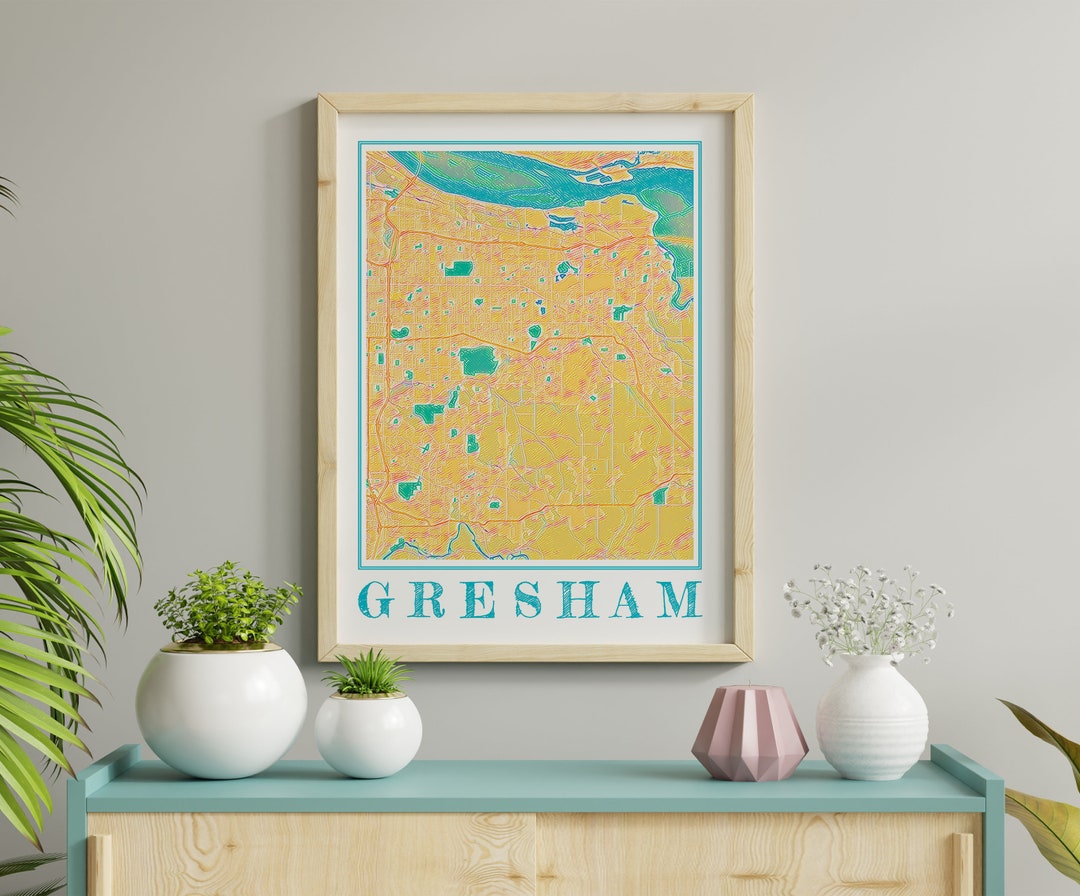 Watercolor Gresham Oregon Map Poster of Gresham Map of Gresham Wall Art ...