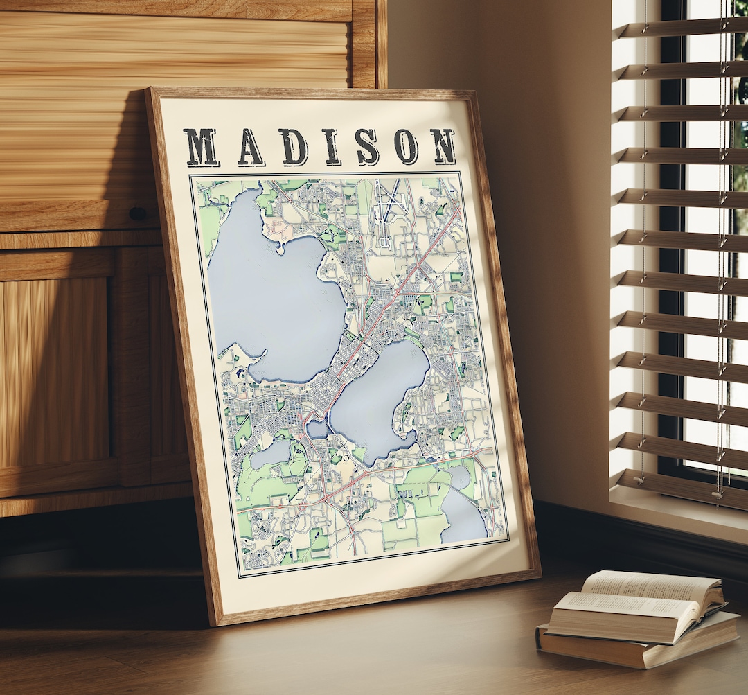 Antique Madison Map Poster of Madison Wisconsin Classic Map of Madison ...