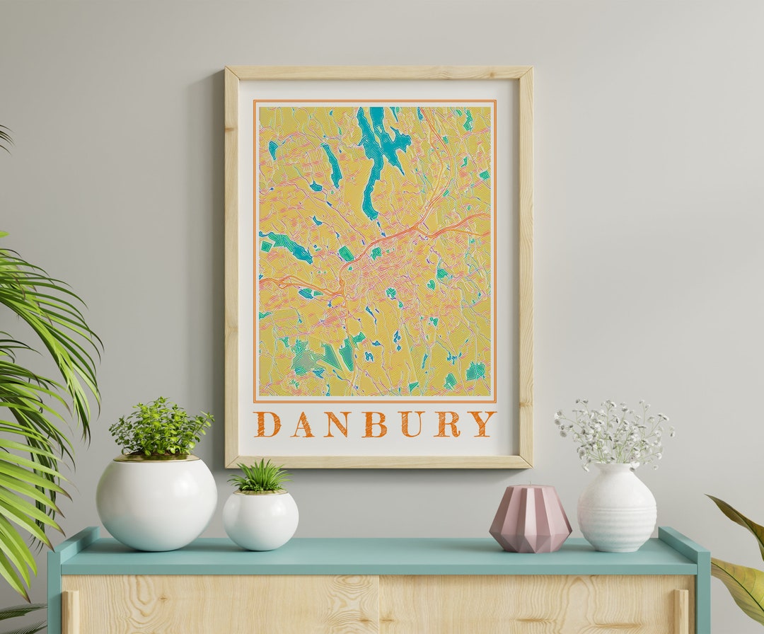 Watercolor Danbury Connecticut Map Poster of Danbury Map of Danbury ...