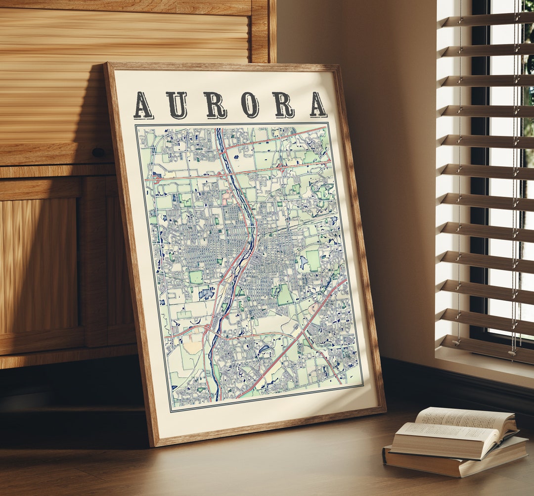 Antique Aurora Illinois Map Poster of Aurora Illinois Home Décor of ...