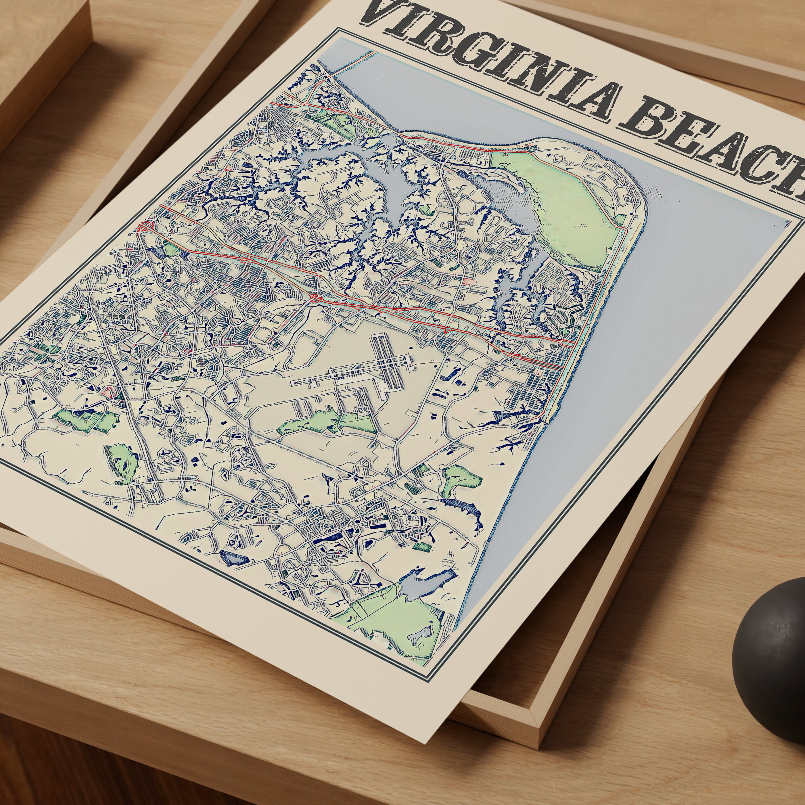 Antique Virginia Beach Map Poster of Virginia Beach Classic - Etsy