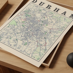 Antique Durham Map Poster of Durham North Carolina Classic Map of Durham Print of Durham Wall ...