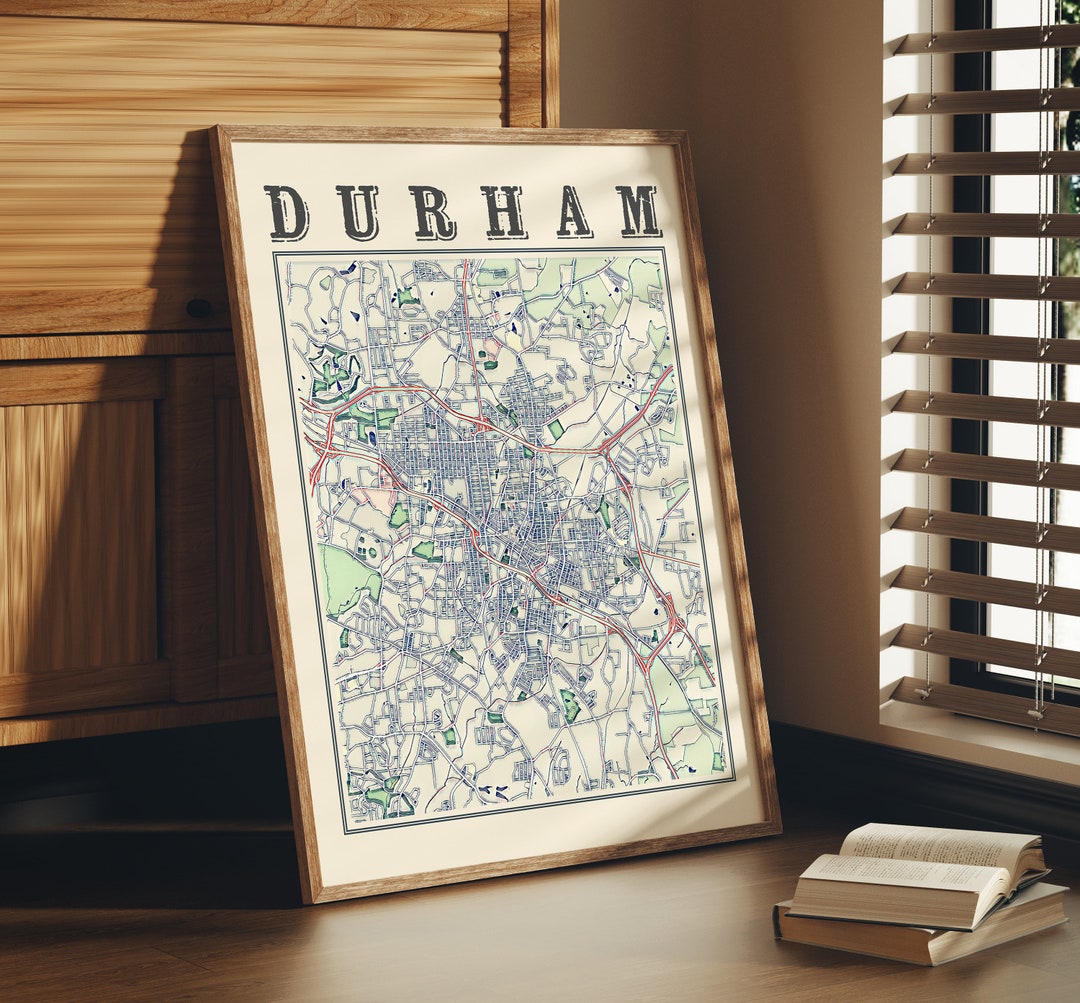 Antique Durham Map Poster of Durham North Carolina Classic Map of ...