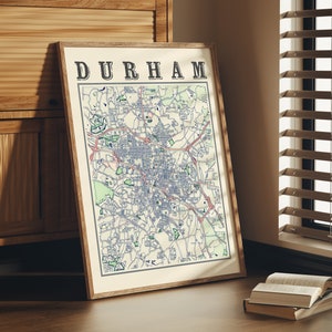 Antique Durham Map Poster of Durham North Carolina Classic Map of ...