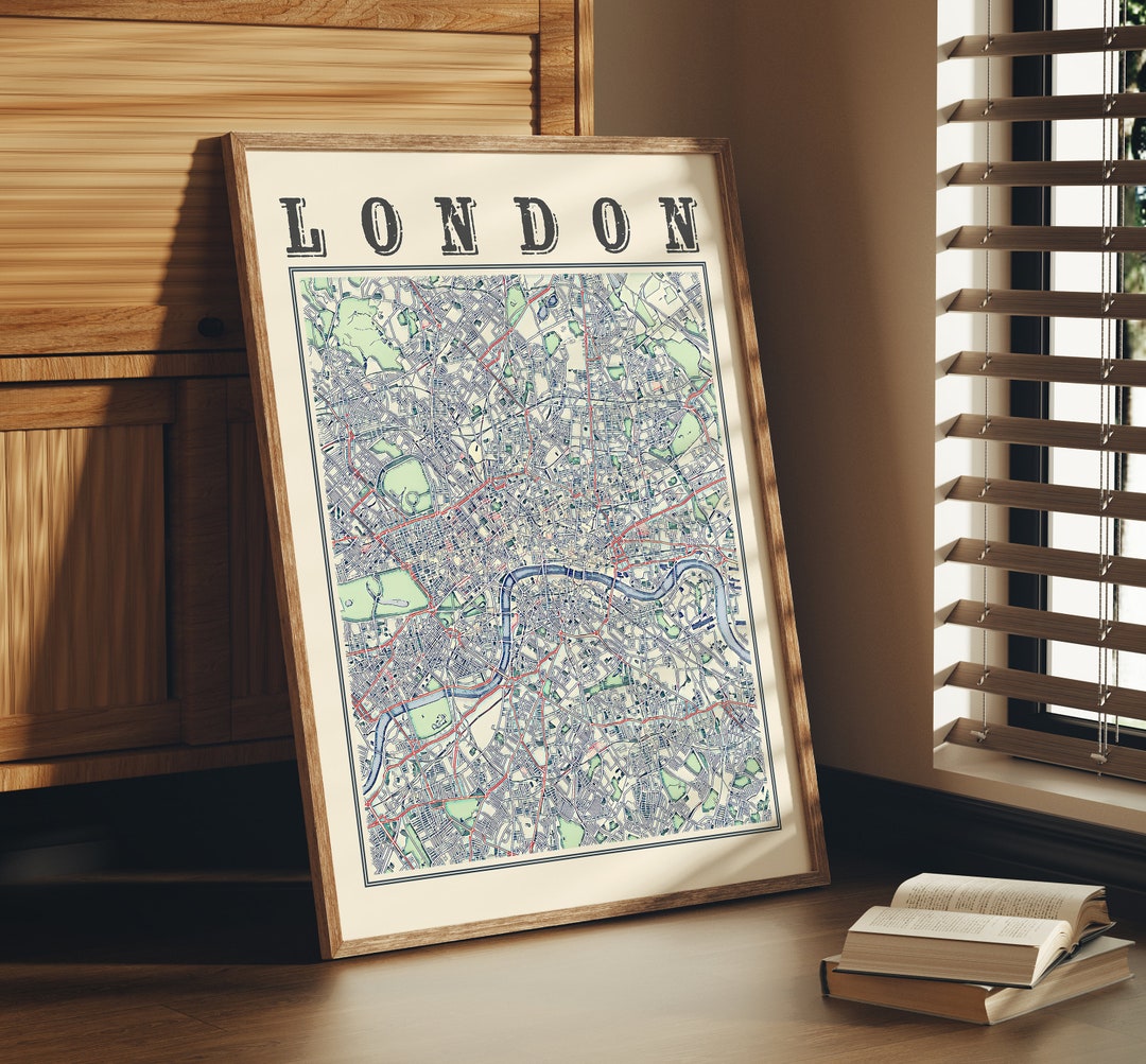 Antique London Map Poster of London England Classic Map of UK London ...