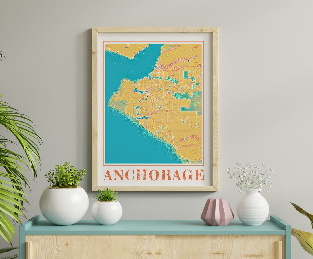 Watercolor Anchorage Map Poster of Anchorage Alaska Map of Anchorage ...