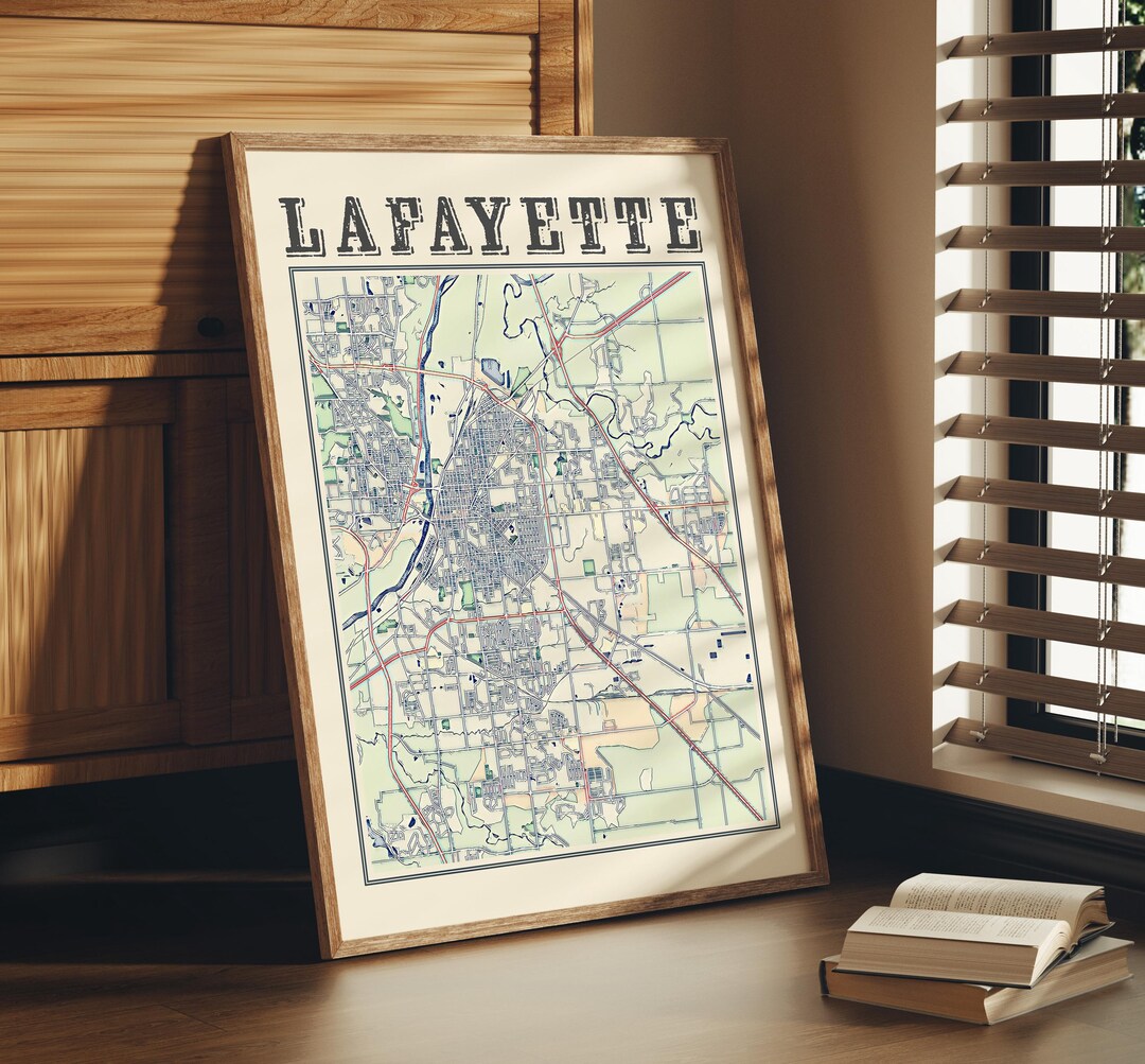 Antique Lafayette IN Map Poster of Lafayette Indiana Wall Art of ...