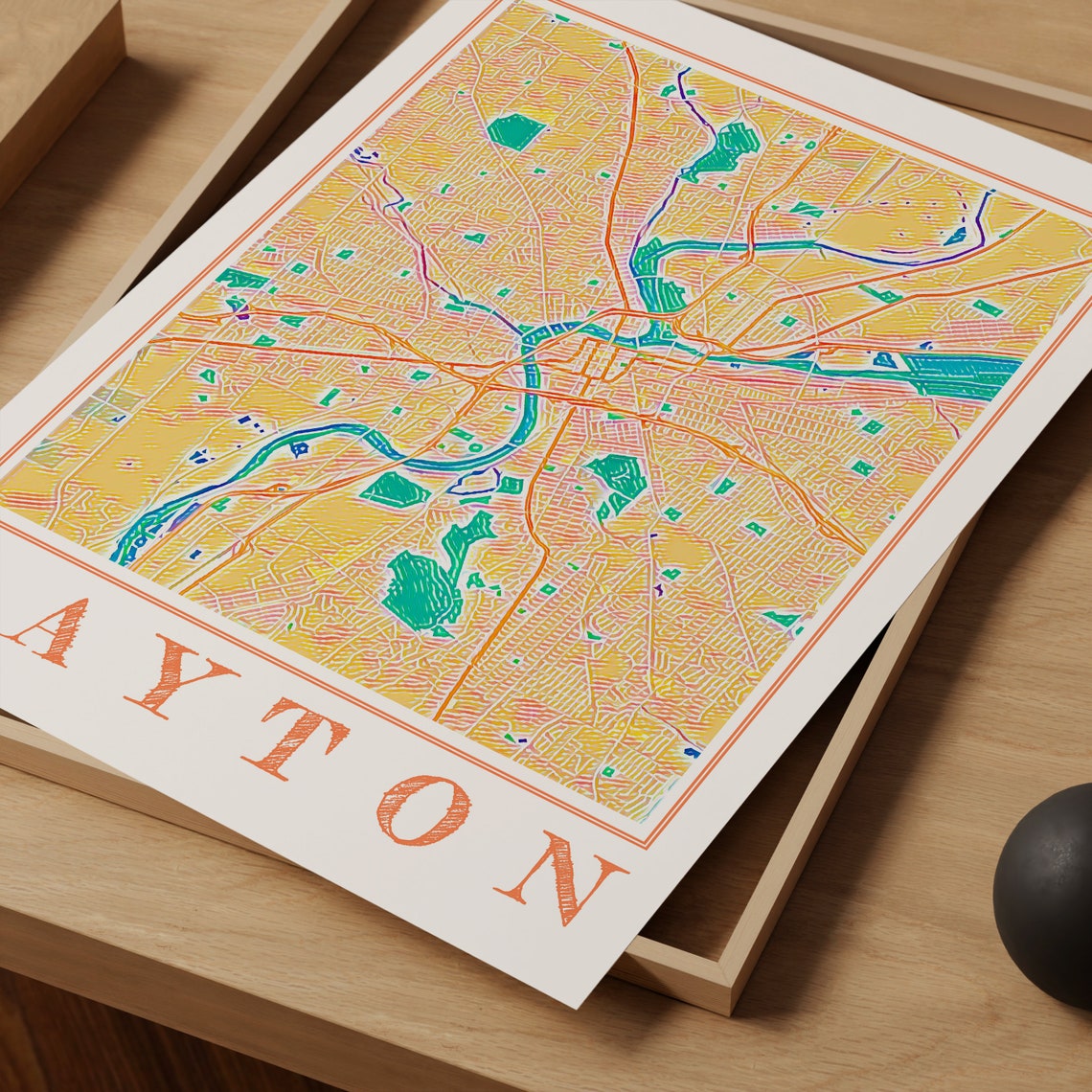 Watercolor Dayton Map Poster of Dayton Wall Art of Ohio Map of Dayton ...