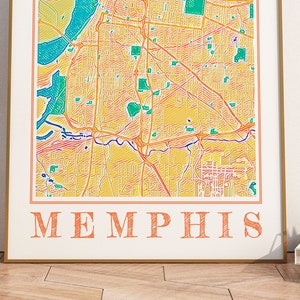 Watercolor Memphis Map Poster of Memphis Wall Art of Tennessee Map of ...